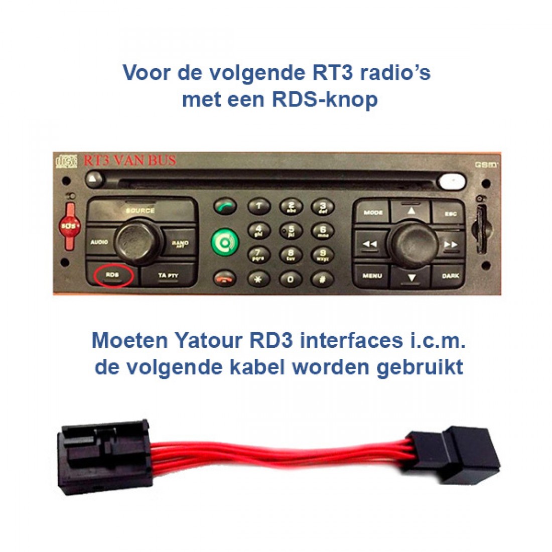 RD3 naar RD4 adapter voor RT3 VAN-BUS radio's met een RDS-knop