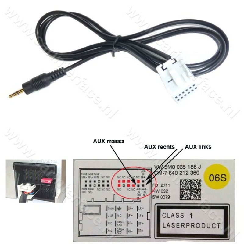 12-pin AUX kabel voor o.a. MFD3, RCD 210, RCD 310, RCD 510, RNS 310 ...